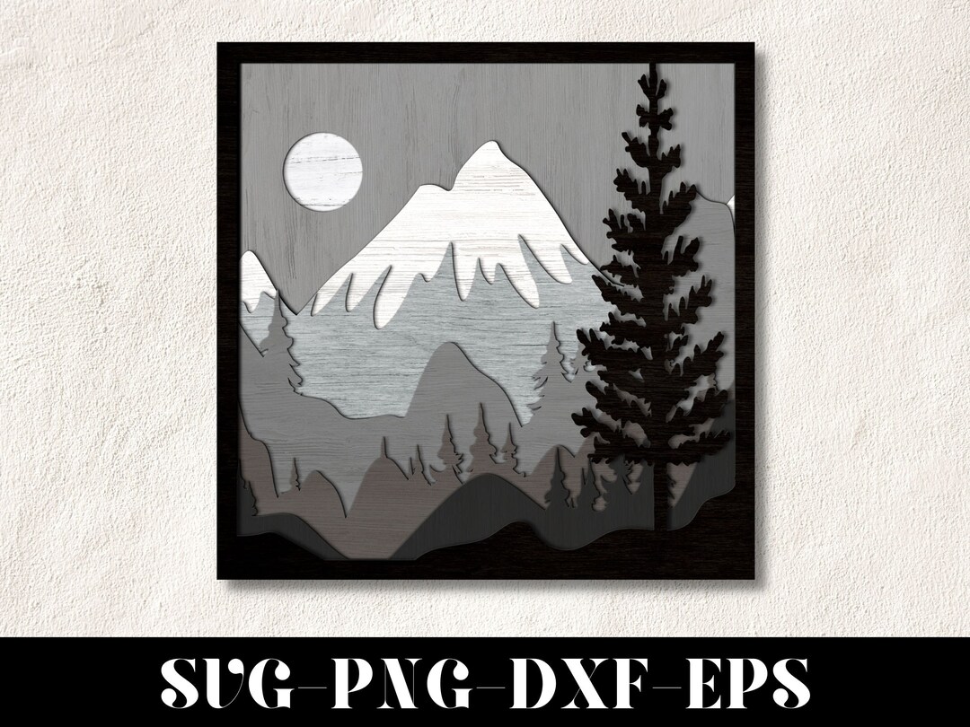 Snowy Mountain Scenery Laser Cut File, Glowforge Laser Cut Files, Cnc ...