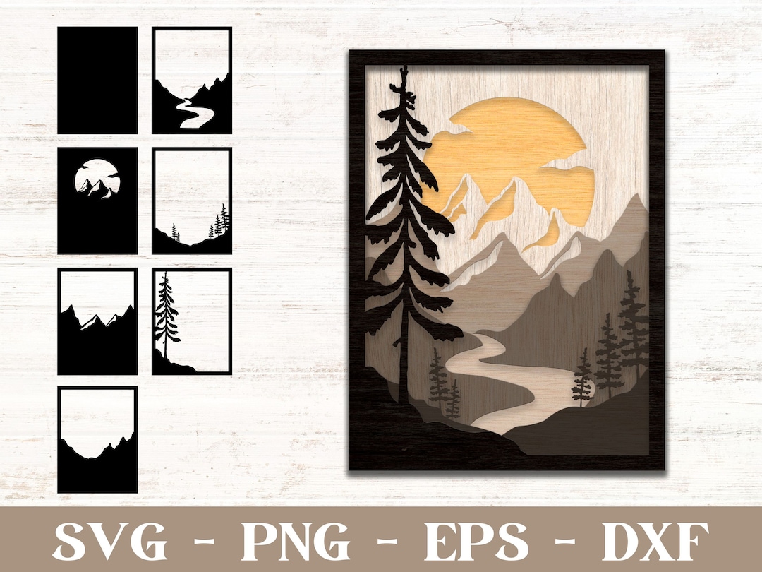Layered Mountain Scene SVG Cut File for Laser Cutting and Cricut, Cnc ...