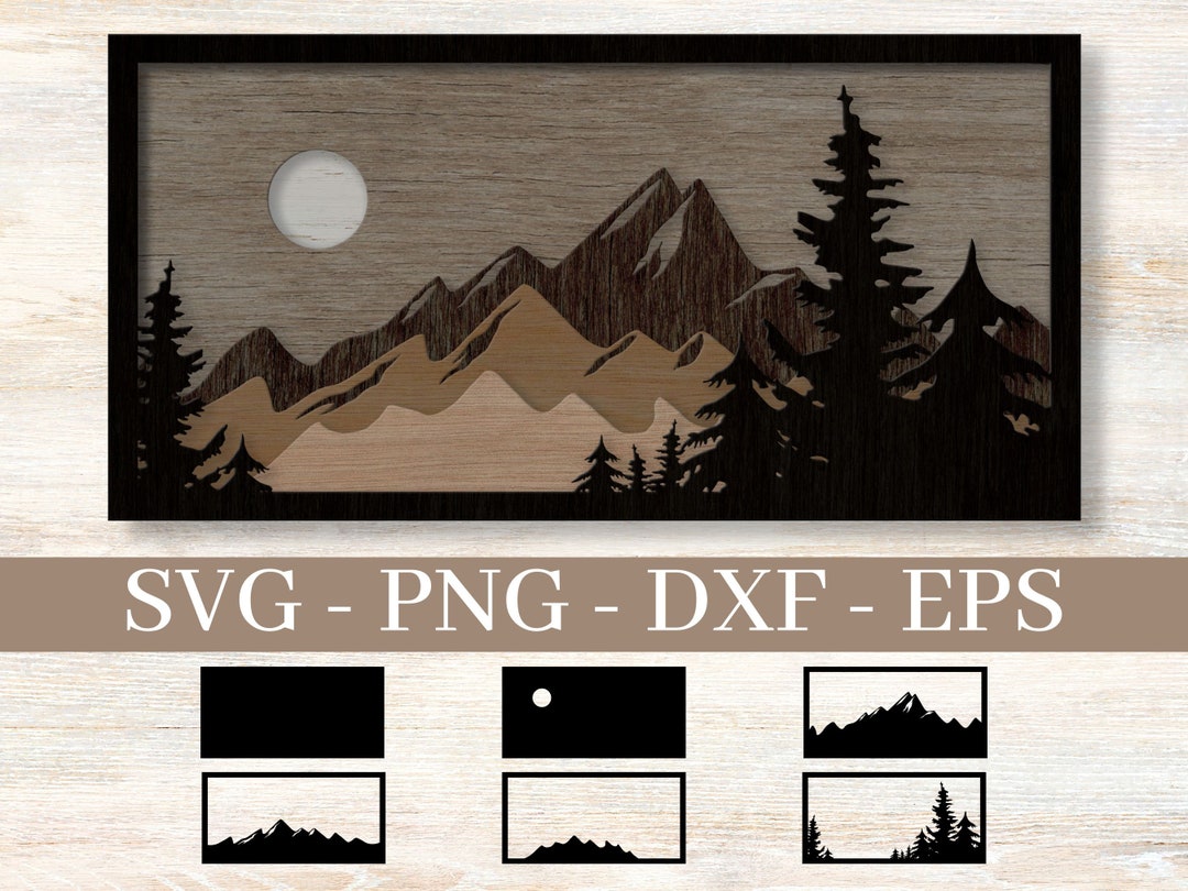 Layered Mountain Scene SVG Cut File for Laser Cutting and Cricut, Cnc ...