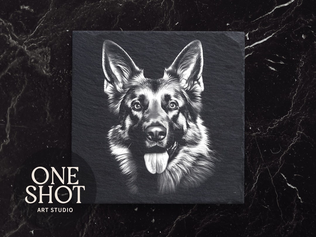 German Shepherd Laser Engraving Png, Slate Coaster Engraved, CNC ...