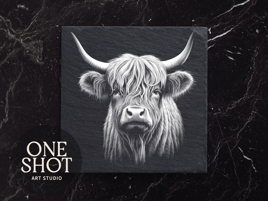 Highland Cow Laser Engraving Png, Slate Coaster Engraved, CNC Projects ...