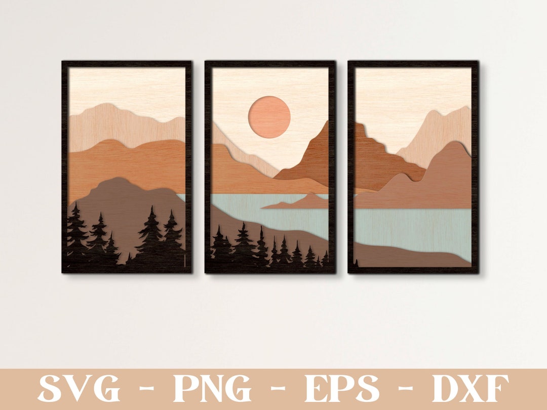 Layered Mountain Scene SVG Cut File for Laser Cutting and Cricut, Cnc ...