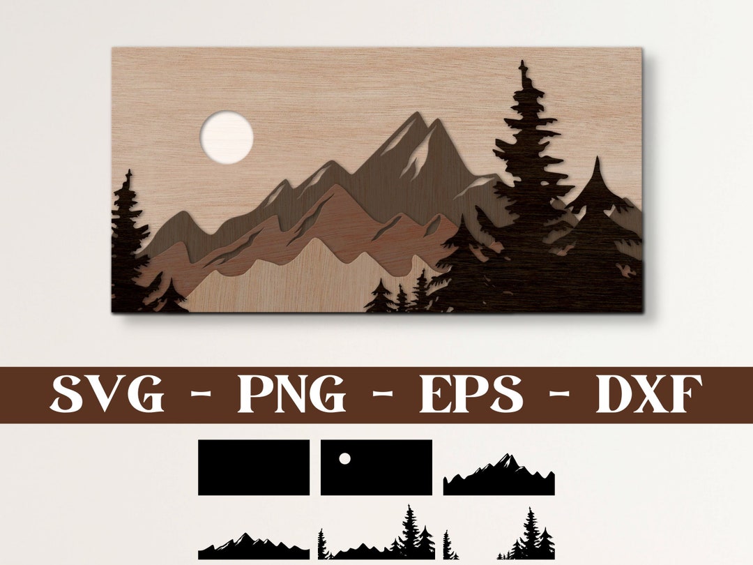 Layered Mountain Scene SVG Cut File for Laser Cutting and Cricut, Cnc ...