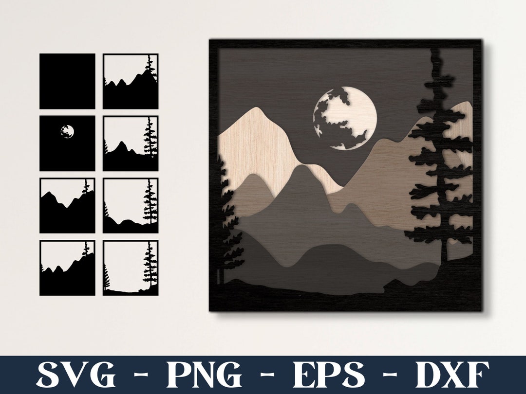 Layered Mountain Scene SVG Cut File for Laser Cutting and Cricut, Cnc ...