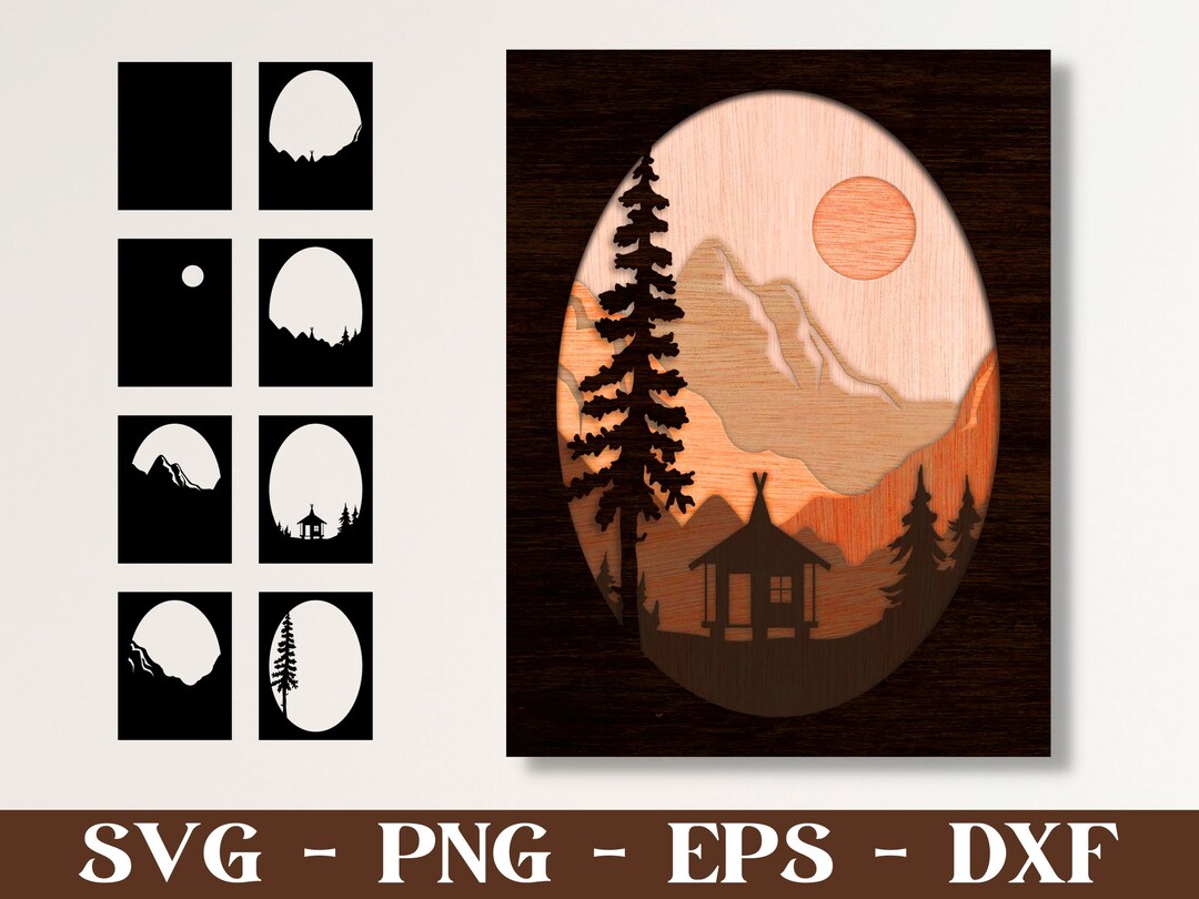 Layered Mountain Scene SVG Cut File for Laser Cutting and Cricut, Cnc ...