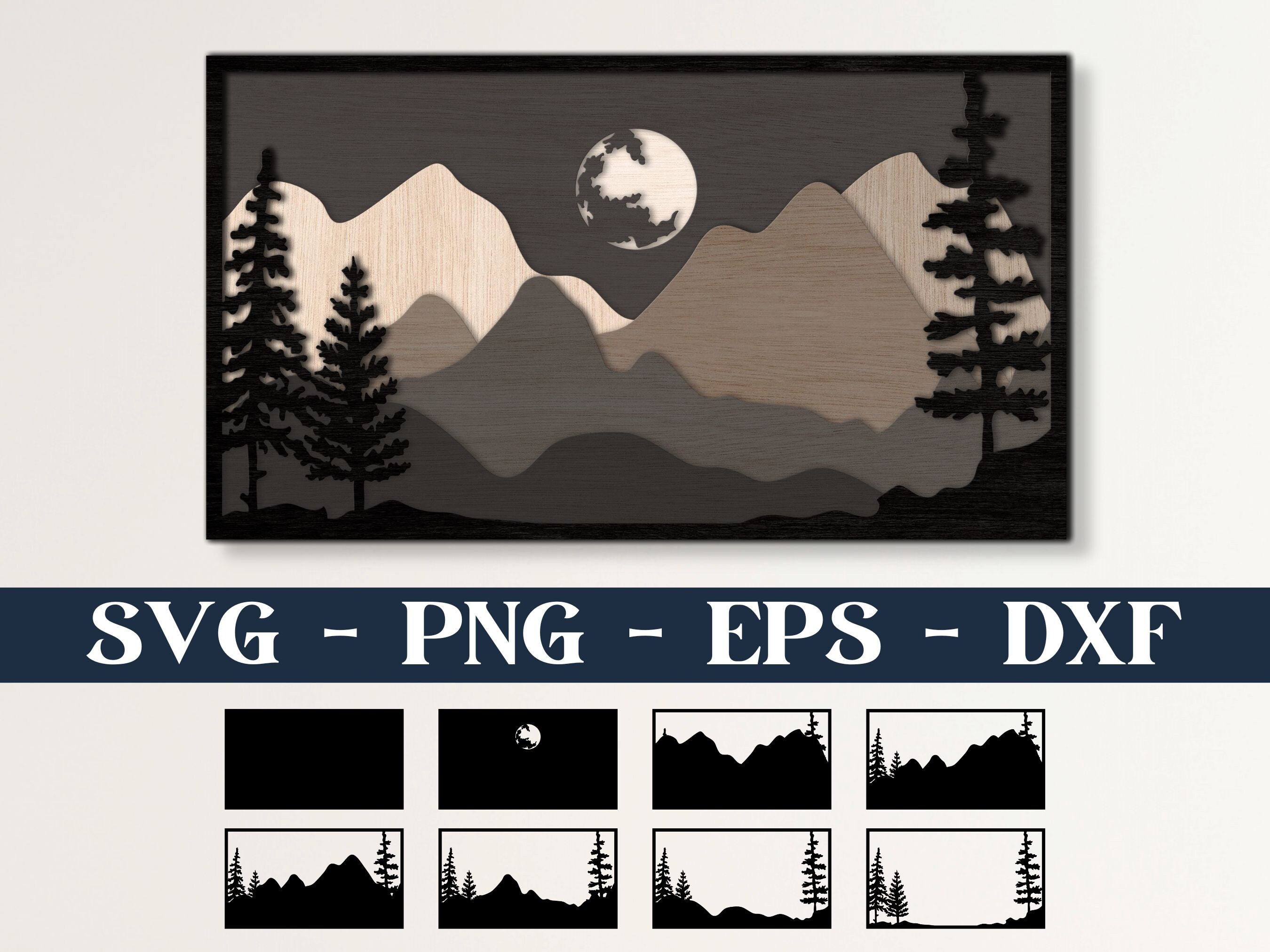 Layered Mountain Scene SVG Cut File for Laser Cutting and - Etsy