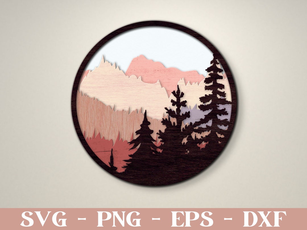 Layered Mountain Scene SVG Cut File for Laser Cutting and Cricut, Cnc ...
