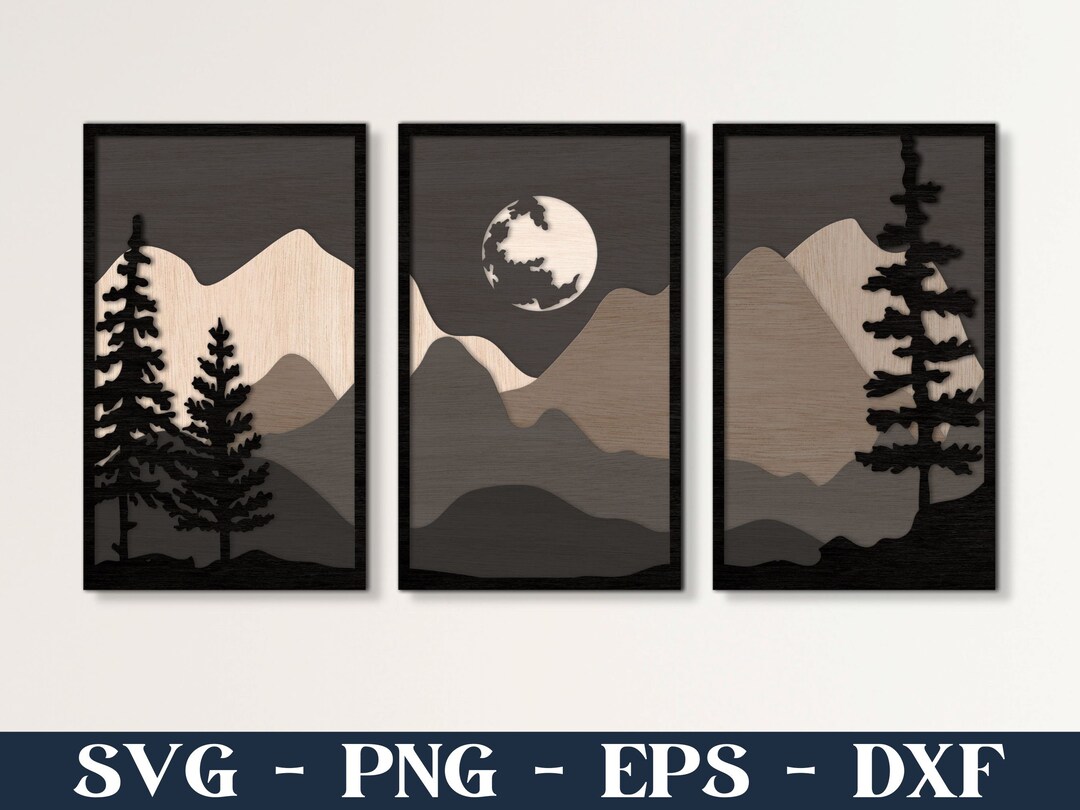 Layered Mountain Scene SVG Cut File for Laser Cutting and Cricut, Cnc ...