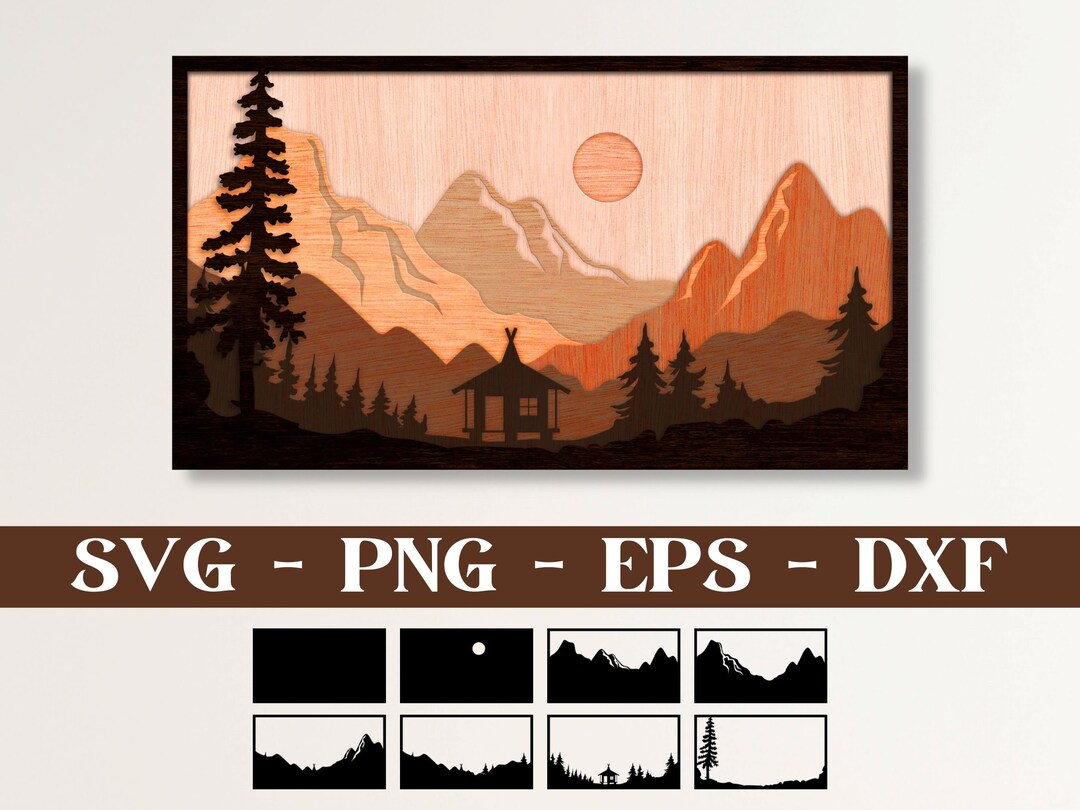 Layered Mountain Scene SVG Cut File for Laser Cutting and Cricut, Cnc ...