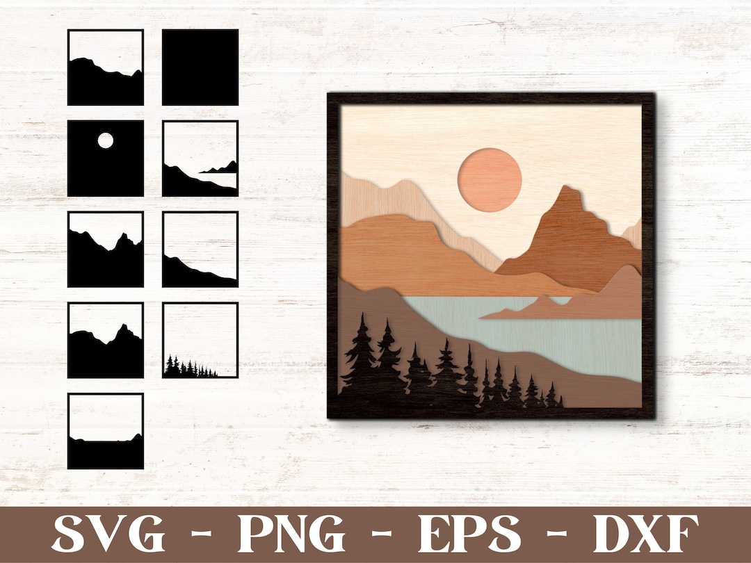 Layered Mountain Scene SVG Cut File for Laser Cutting and Cricut, Cnc ...
