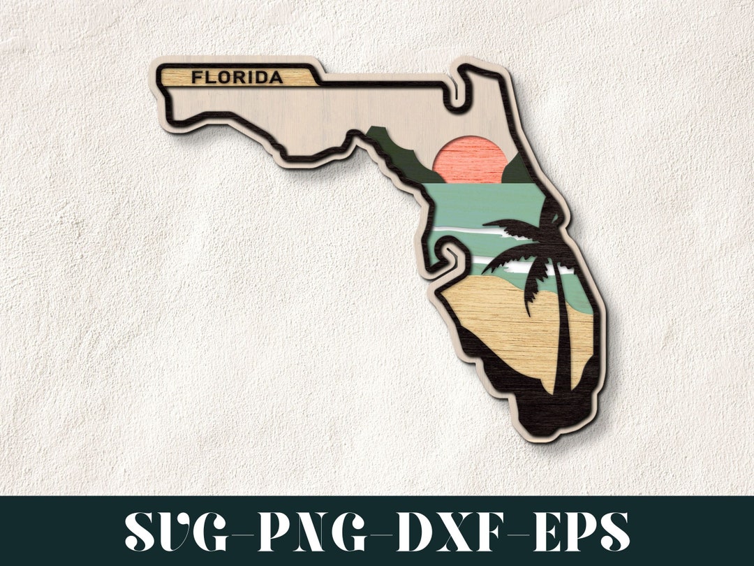 Florida State Laser Cut File, Florida Map Glowforge, Miami Beach CNC ...