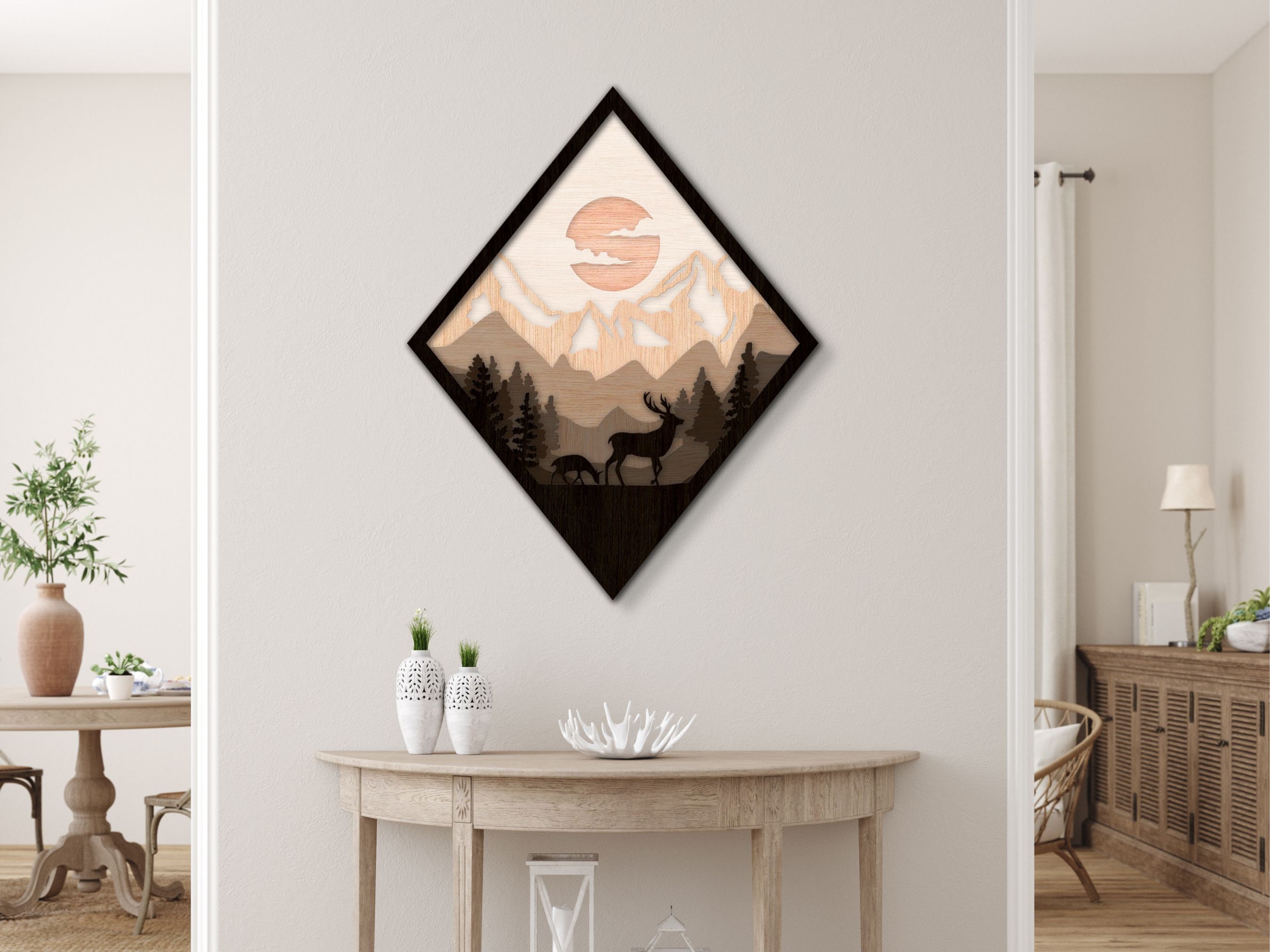 Diamond Mountain Scenery Laser Cut File Deer K40 Laser Cut - Etsy