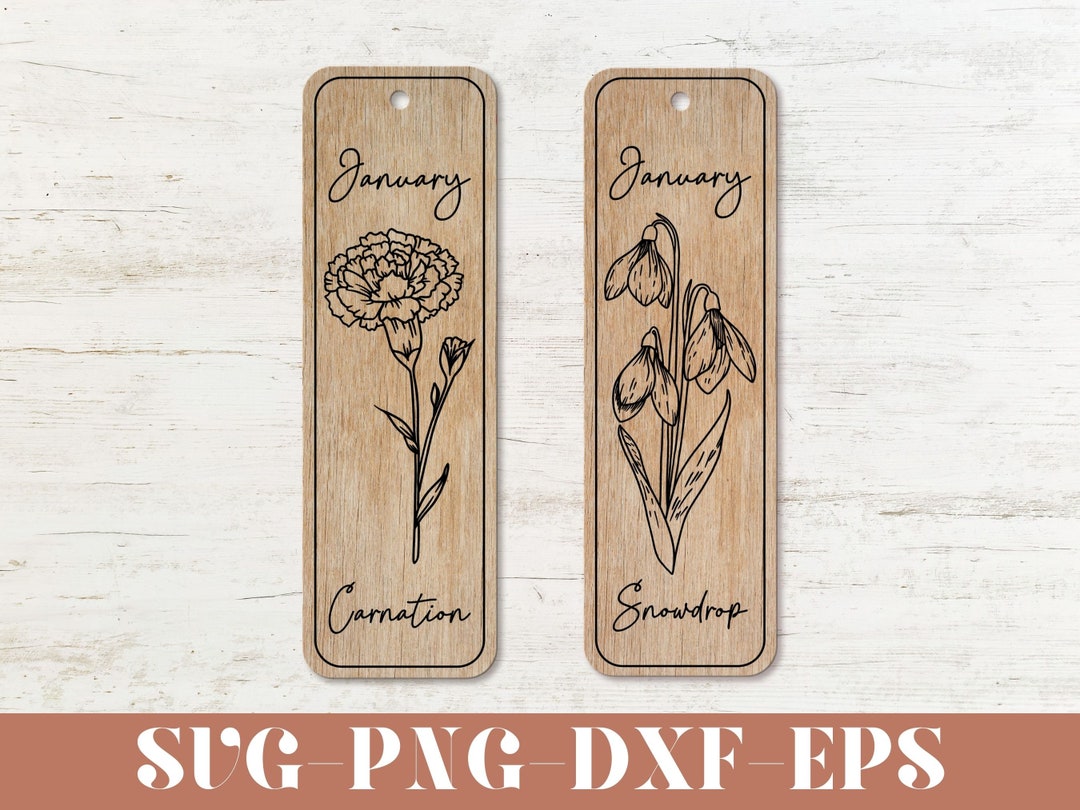 Birth Month Flowers Bookmark Svg, January Birth Flowers Svg, Carnation ...