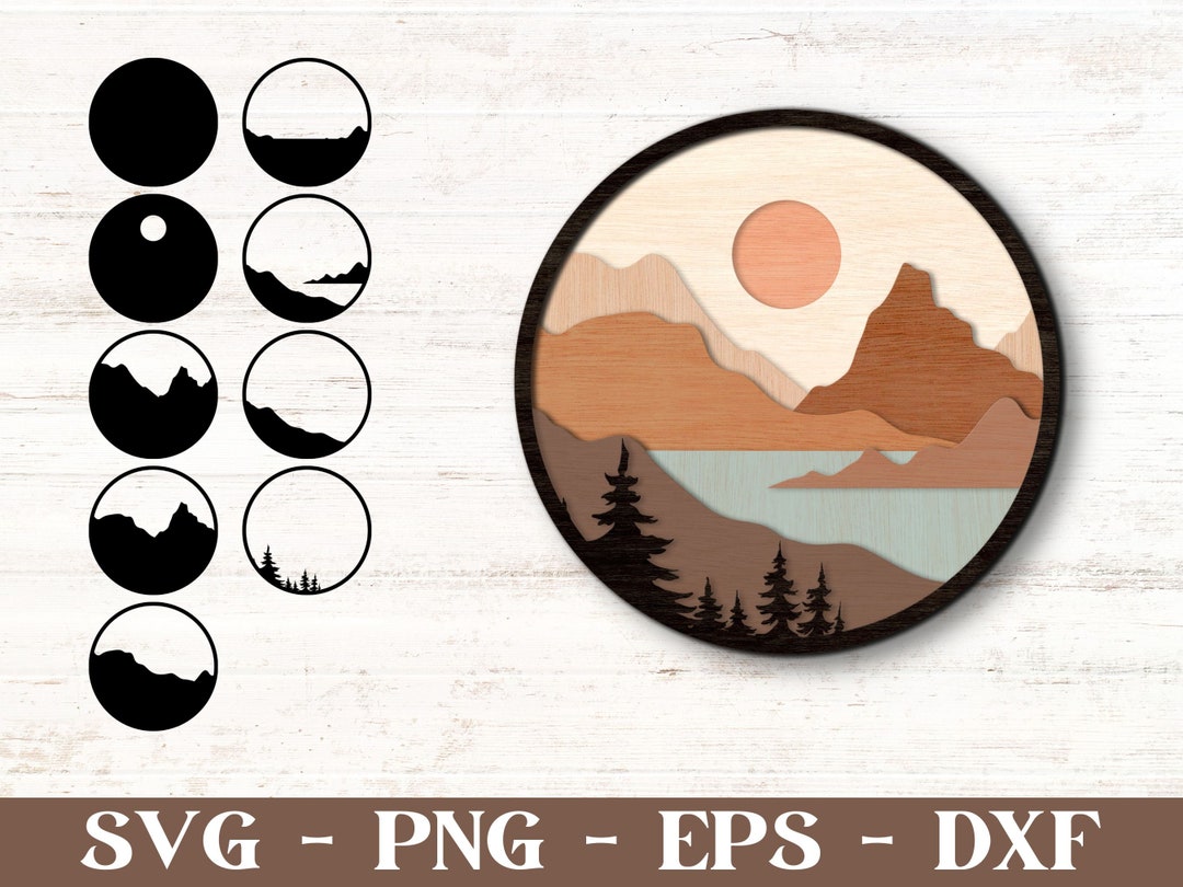 Layered Mountain Scene SVG Cut File for Laser Cutting and Cricut, Cnc ...