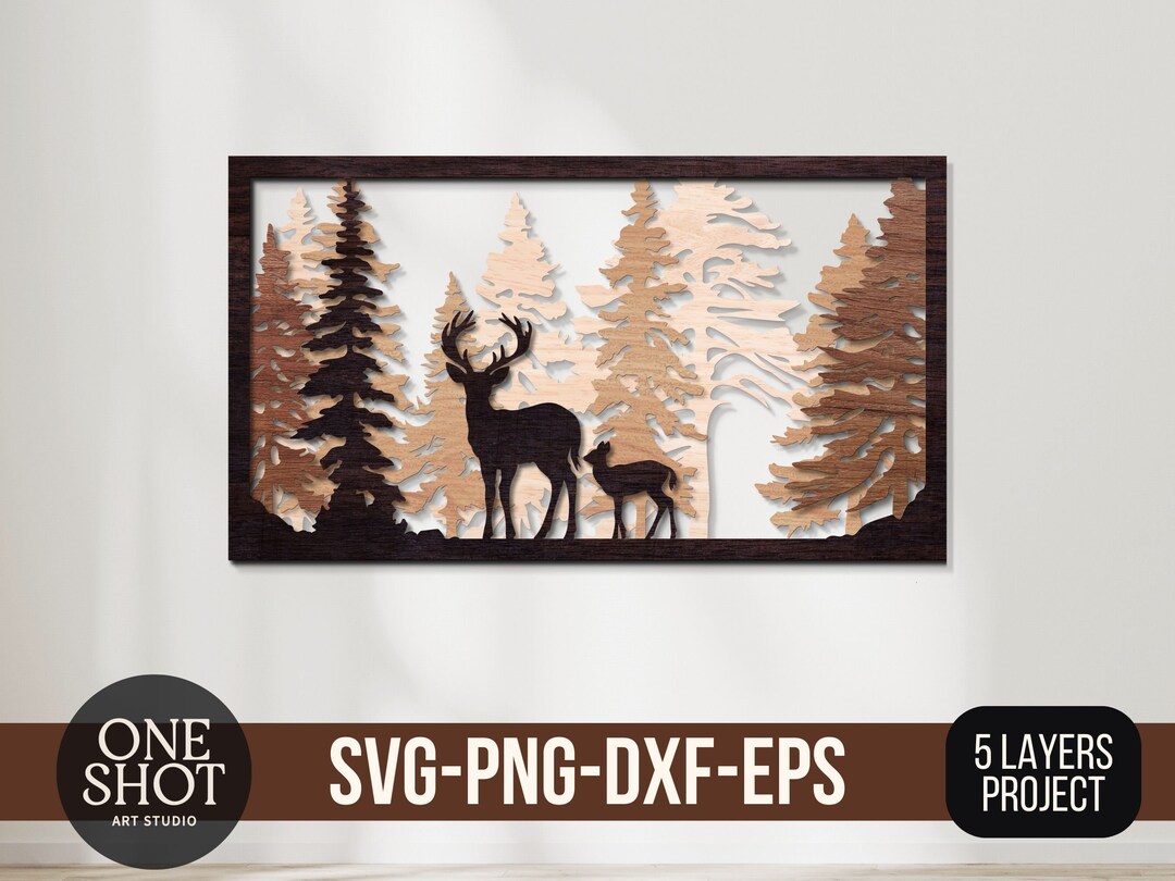 Deer Forest Landscape Laser Cut File, Cnc Laser Cut Files, Glowforge ...