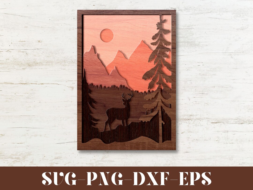 Deer Laser Cut File, Mountain Scenery Glowforge File, Cnc Laser Cut ...