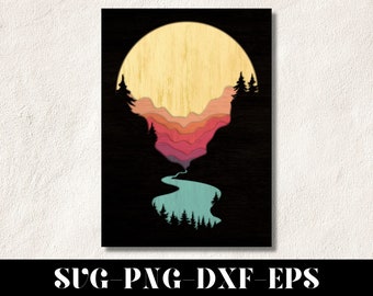 Multilayer Mountain Laser Cut File, Horizontal Mountain Scenery Laser ...