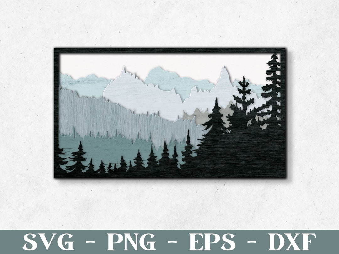 Layered Mountain Scene SVG Cut File for Laser Cutting and Cricut, Cnc ...