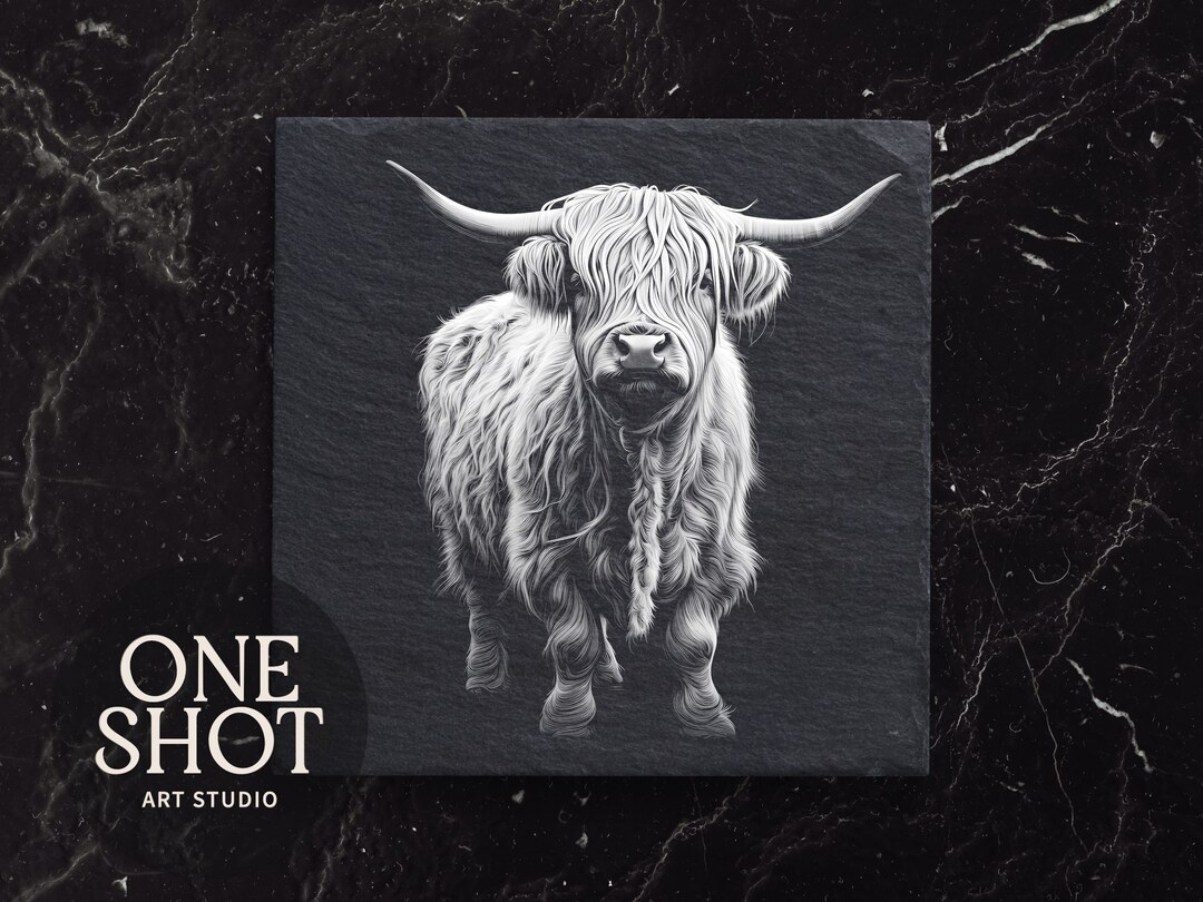Highland Cow Laser Engraving Png, Slate Coaster Engraved, CNC Projects ...