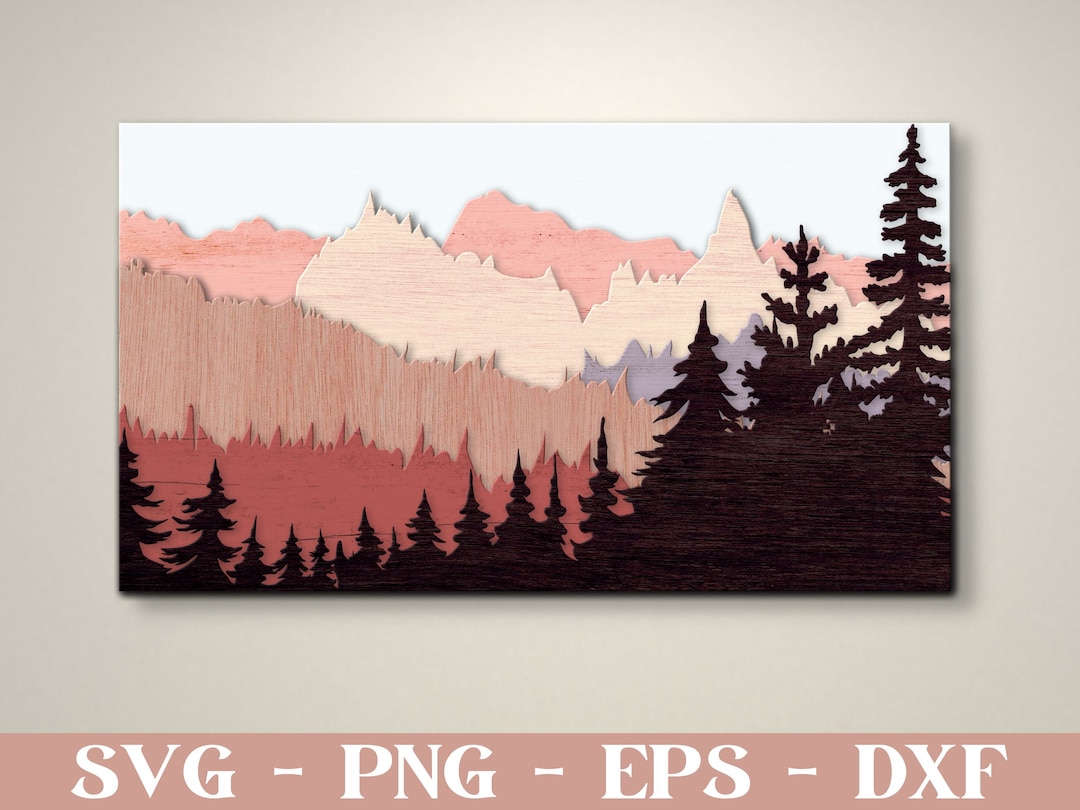 Layered Mountain Scene SVG Cut File for Laser Cutting and Cricut, Cnc ...