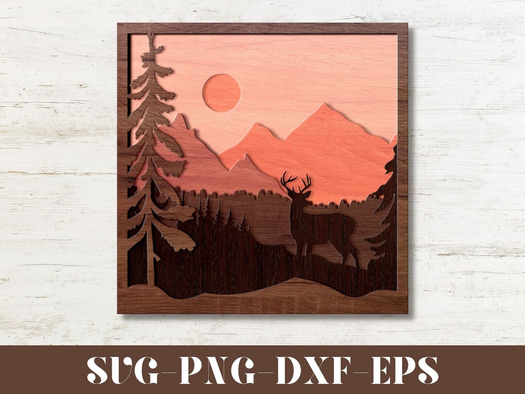Deer Laser Cut File, Mountain Scenery Glowforge File, Cnc Laser Cut ...