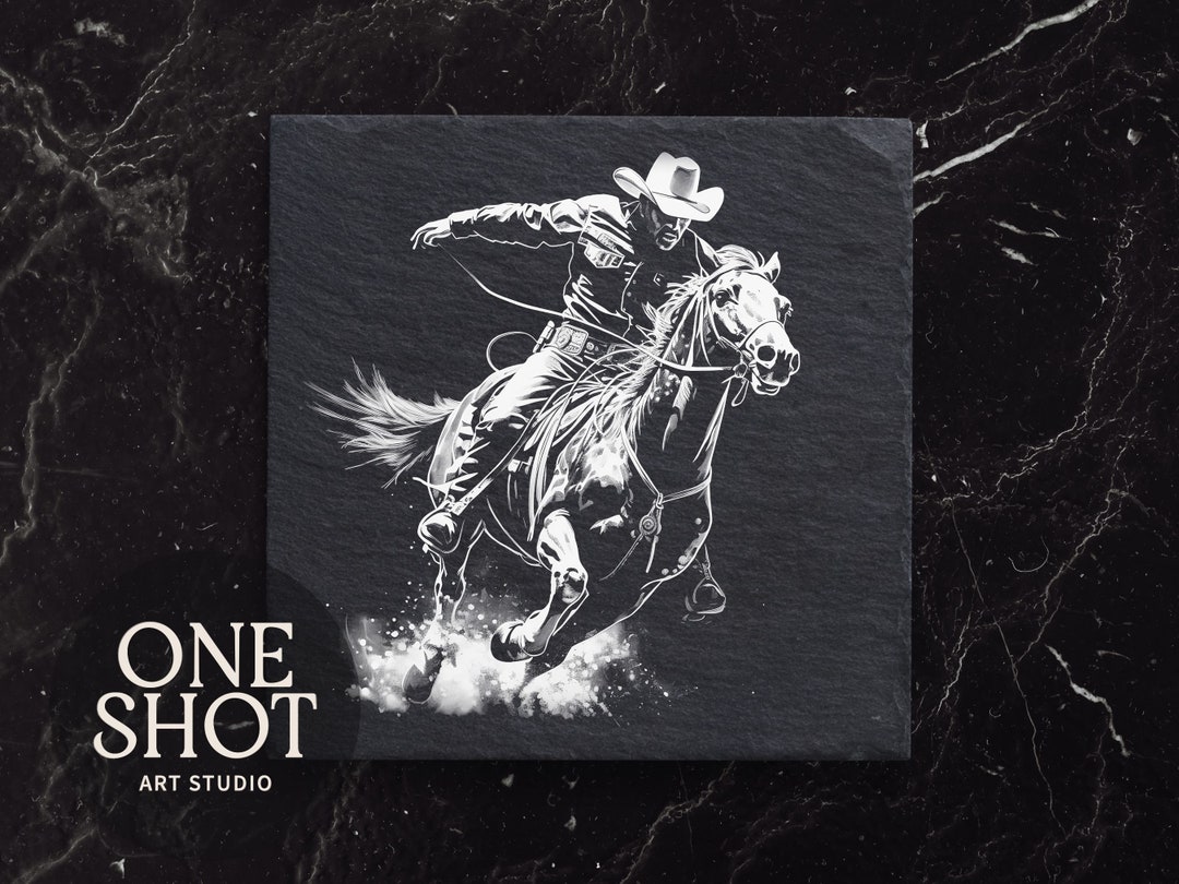 Cowboy Laser Engraving Png, Slate Coaster Engraved, CNC Projects, CNC ...