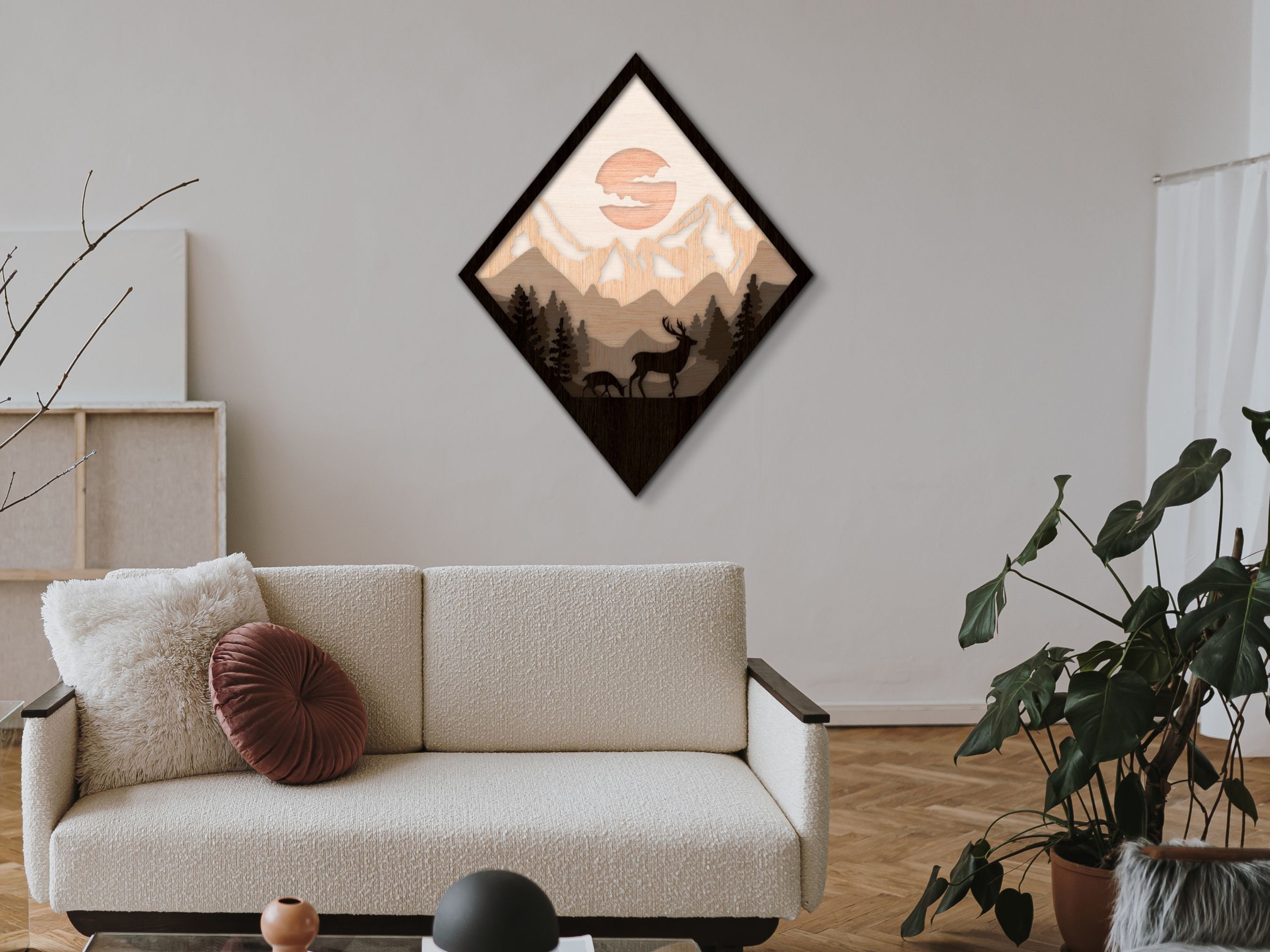 Diamond Mountain Scenery Laser Cut File Deer K40 Laser Cut - Etsy