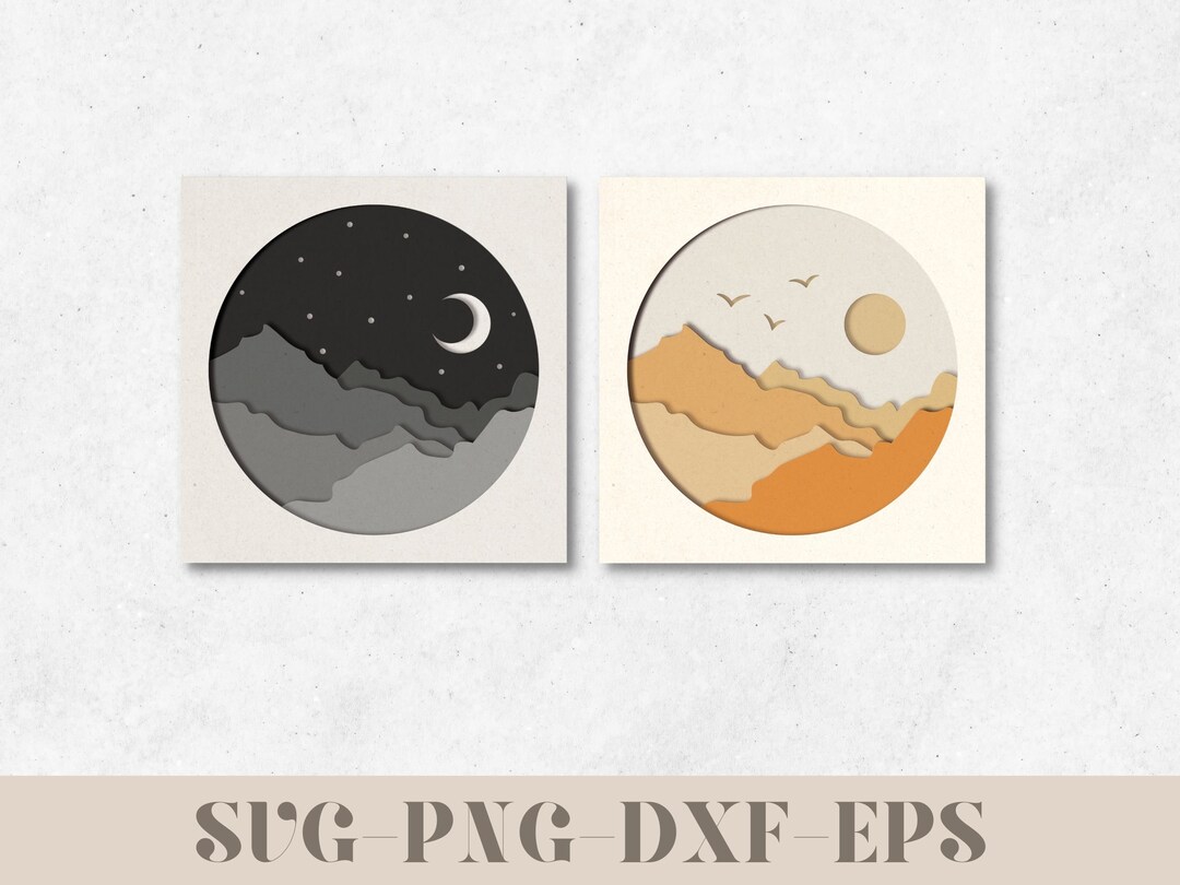 Layered Mountain Scene SVG Cut File for Laser Cutting and Cricut, Cnc ...