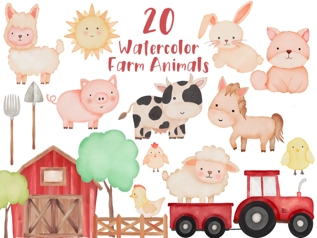 Farm Baby Animals Watercolor Clipart Animals Baby Shower - Etsy