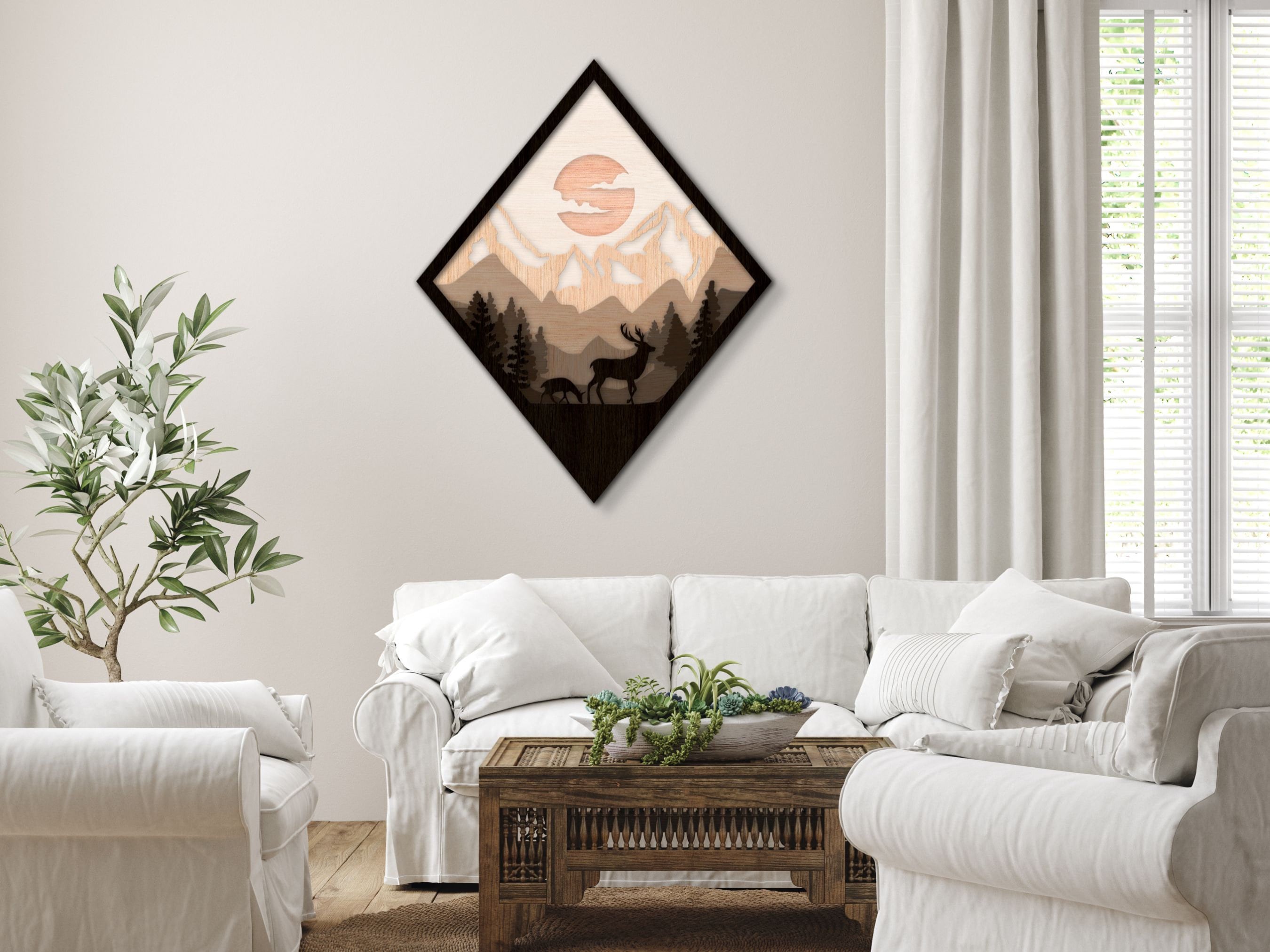 Diamond Mountain Scenery Laser Cut File Deer K40 Laser Cut - Etsy