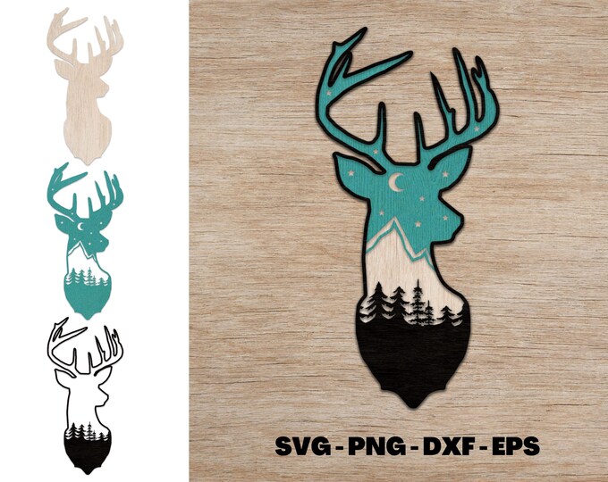 Laser Engraved Wooden Deer Scene Layered - Etsy Canada