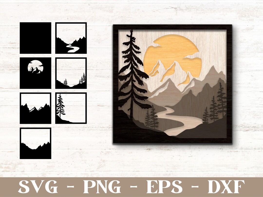 Layered Mountain Scene SVG Cut File for Laser Cutting, CNC Project ...
