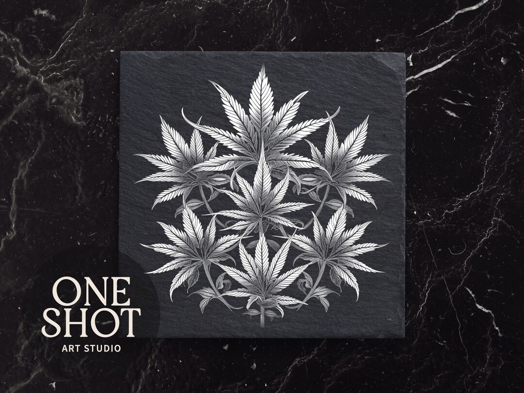 Cannabis Plant Laser Engraving Png, Slate Coaster Engraved, CNC ...