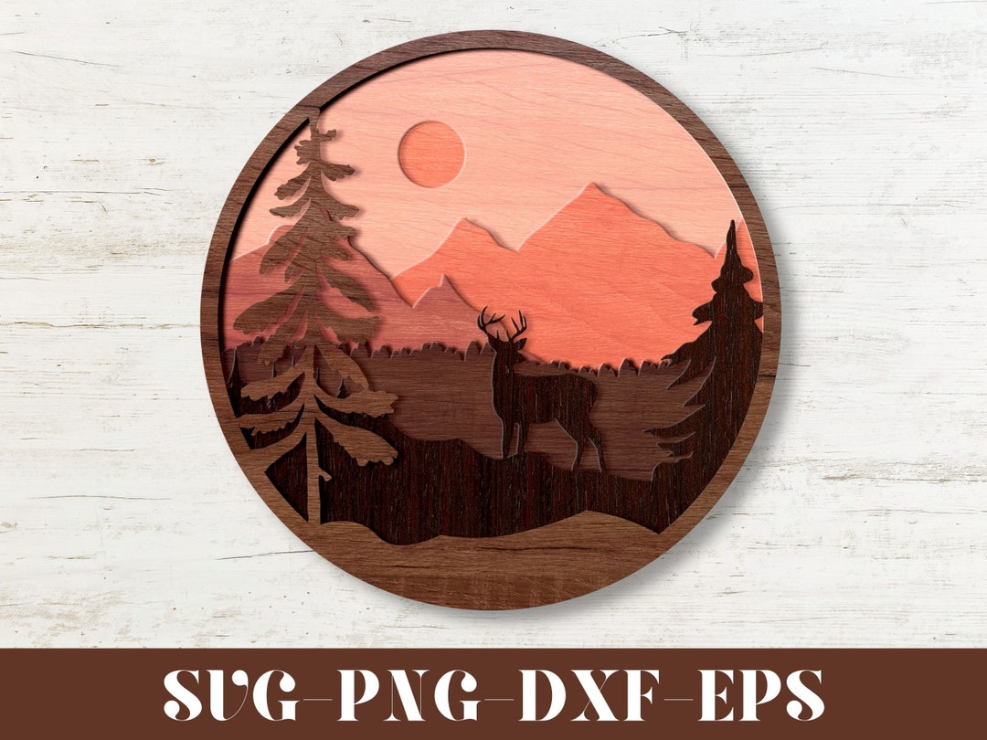 Deer Laser Cut File, Mountain Scenery Glowforge File, Cnc Laser Cut ...