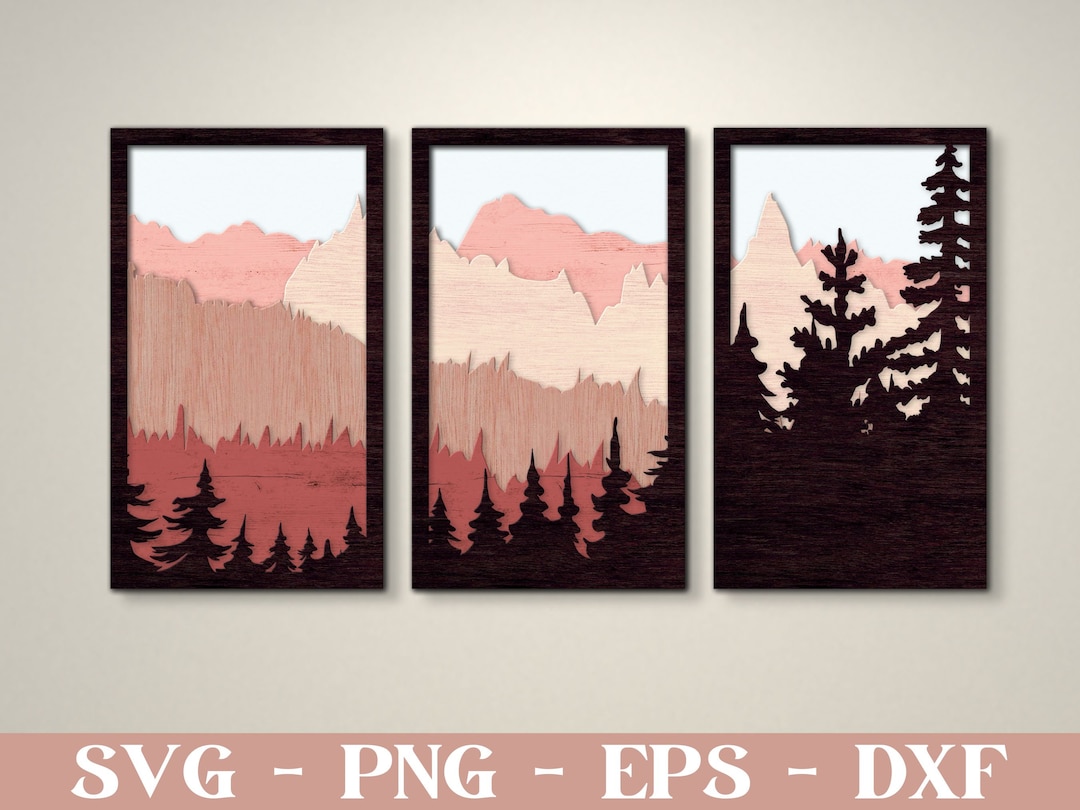 Layered Mountain Scene SVG Cut File for Laser Cutting and Cricut, Cnc ...