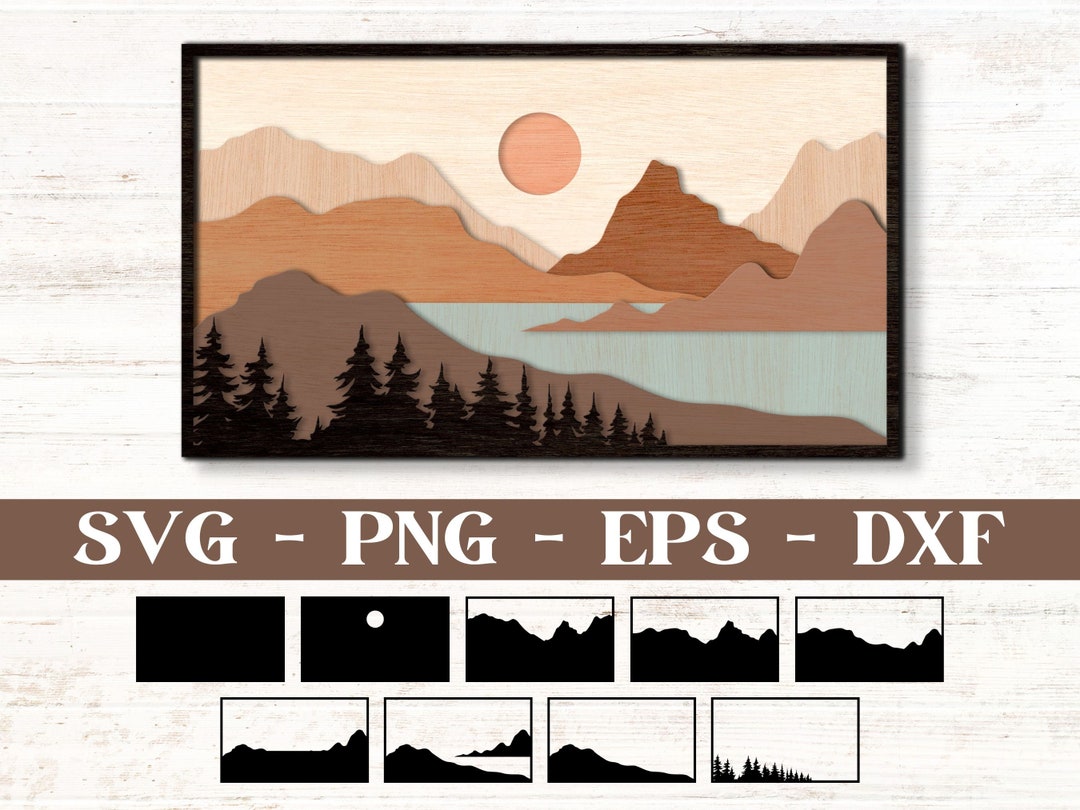 Layered Mountain Scene SVG Cut File for Laser Cutting and Cricut, Cnc ...