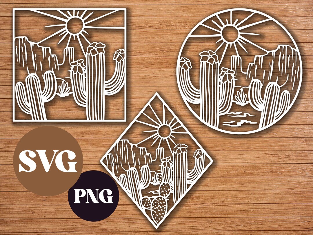 Cactus SVG, Cactus PNG, Desert Scene SVG, Cactus Scene, Mountain Scene ...