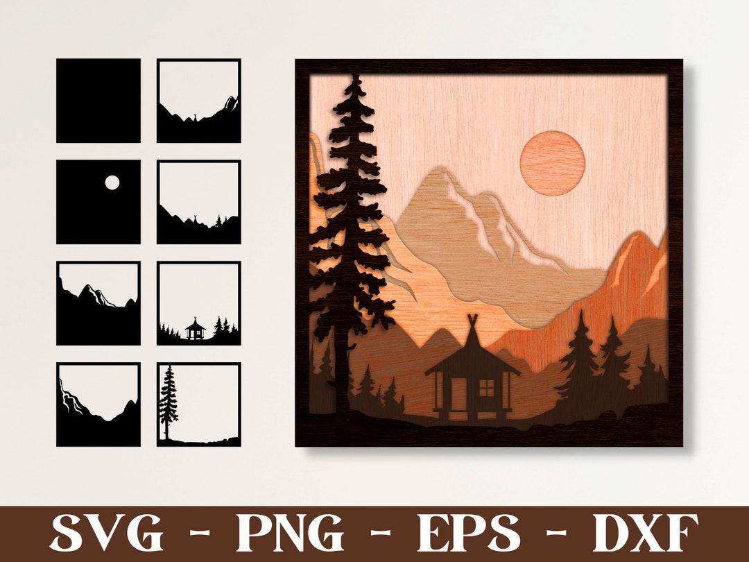 Layered Mountain Scene SVG Cut File for Laser Cutting and Cricut, Cnc ...