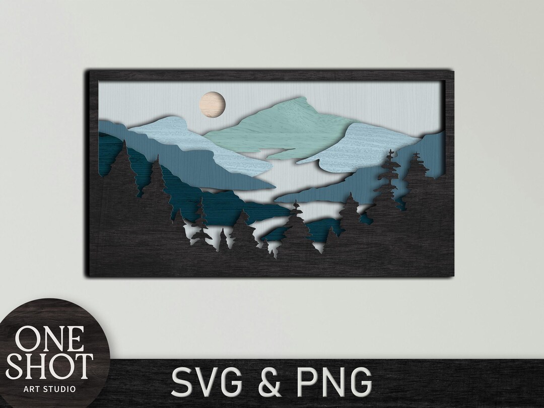 Mountain Scenery Laser Cut File, Cnc Project, Glowforge Laser Cut File ...