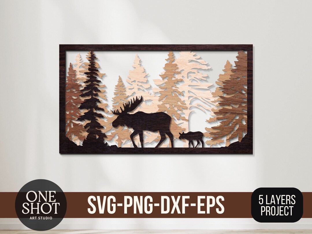 Moose Forest Landscape Laser Cut File, Cnc Laser Cut Files, Glowforge ...