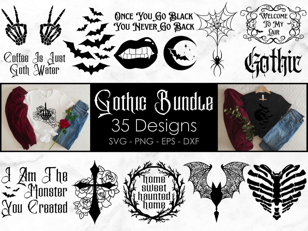 Gothic Svg Bundle, Goth Svg Png, Vampire Svg, Bats, Cross, Skeleton ...