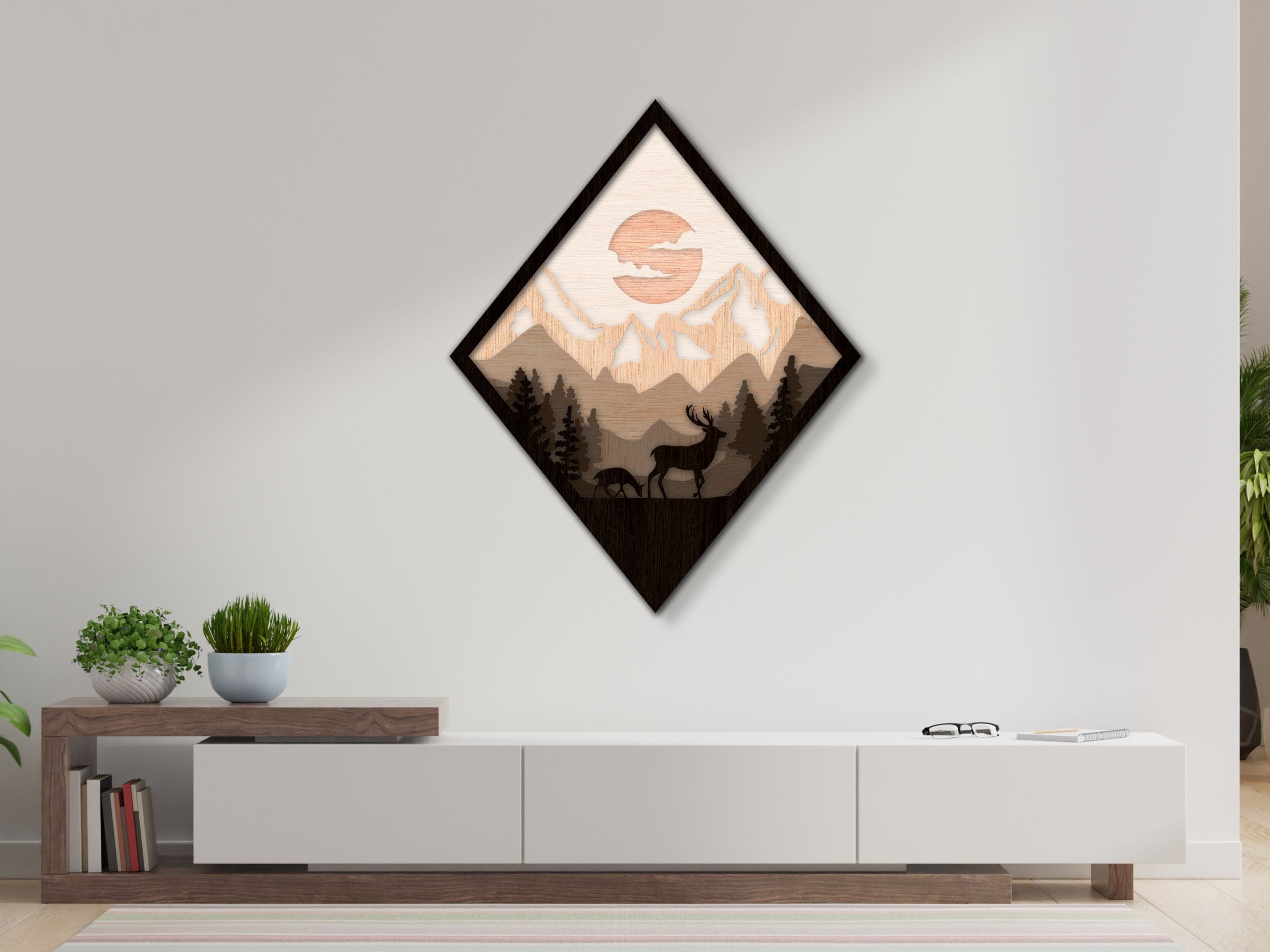 Diamond Mountain Scenery Laser Cut File Deer K40 Laser Cut - Etsy