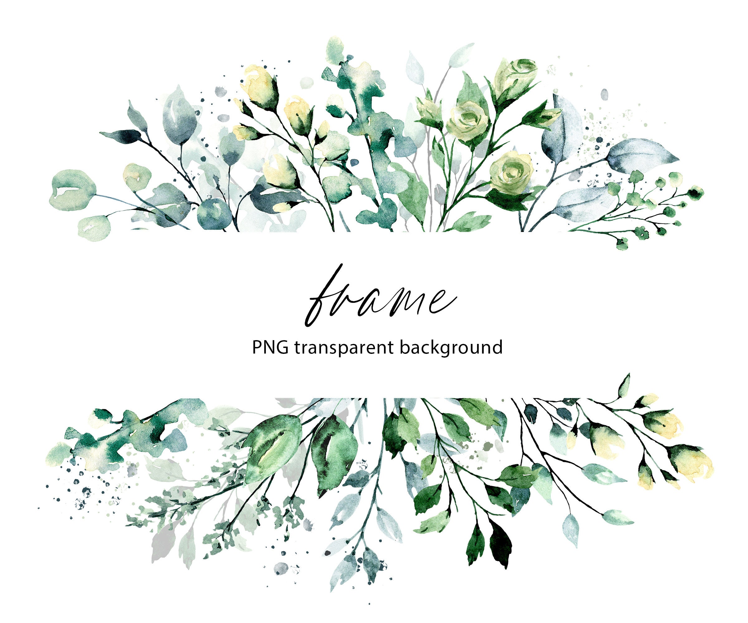 Leaves Border Watercolor Leaves Frame. Floral Clipart PNG - Etsy