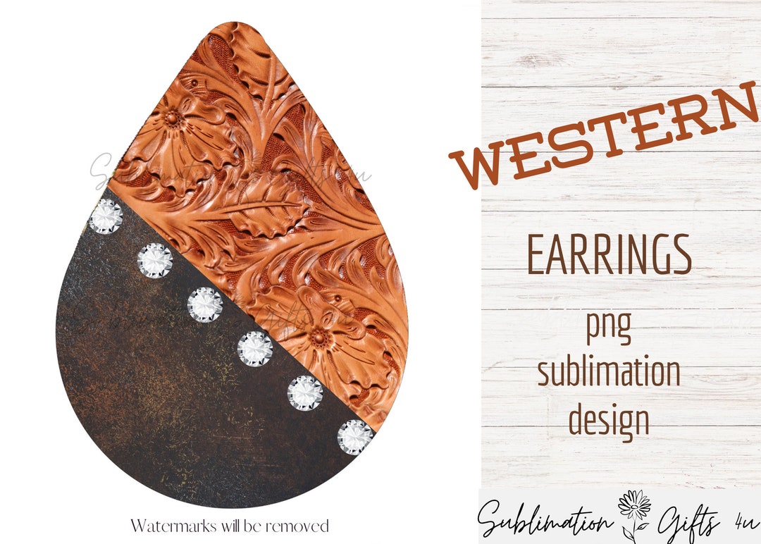 Western Earring Tooled Leather Design Teardrop Earring Png Western ...