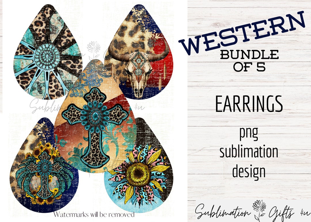 Western Sublimation Earring BUNDLE Designs | Bull Skull Teardrop ...