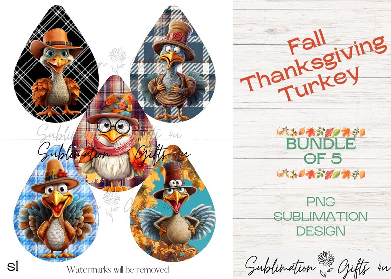 Fall Plaid Sublimation Earring Bundle | Thanksgiving Turkey Template ...