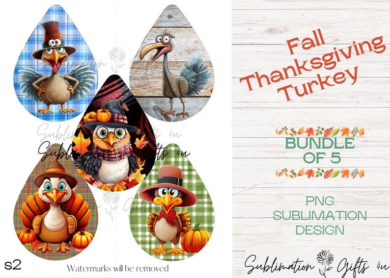 Fall Plaid Sublimation Earring Bundle | Thanksgiving Turkey Template ...