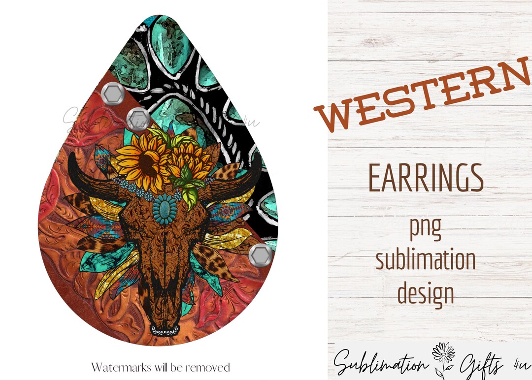 Western Earring Tooled Leather Design | Teardrop Earring Png | Western ...