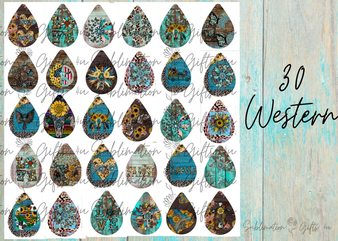 Western Tear Drop Earrings Bundle, Digital PNG File, Instant Download ...
