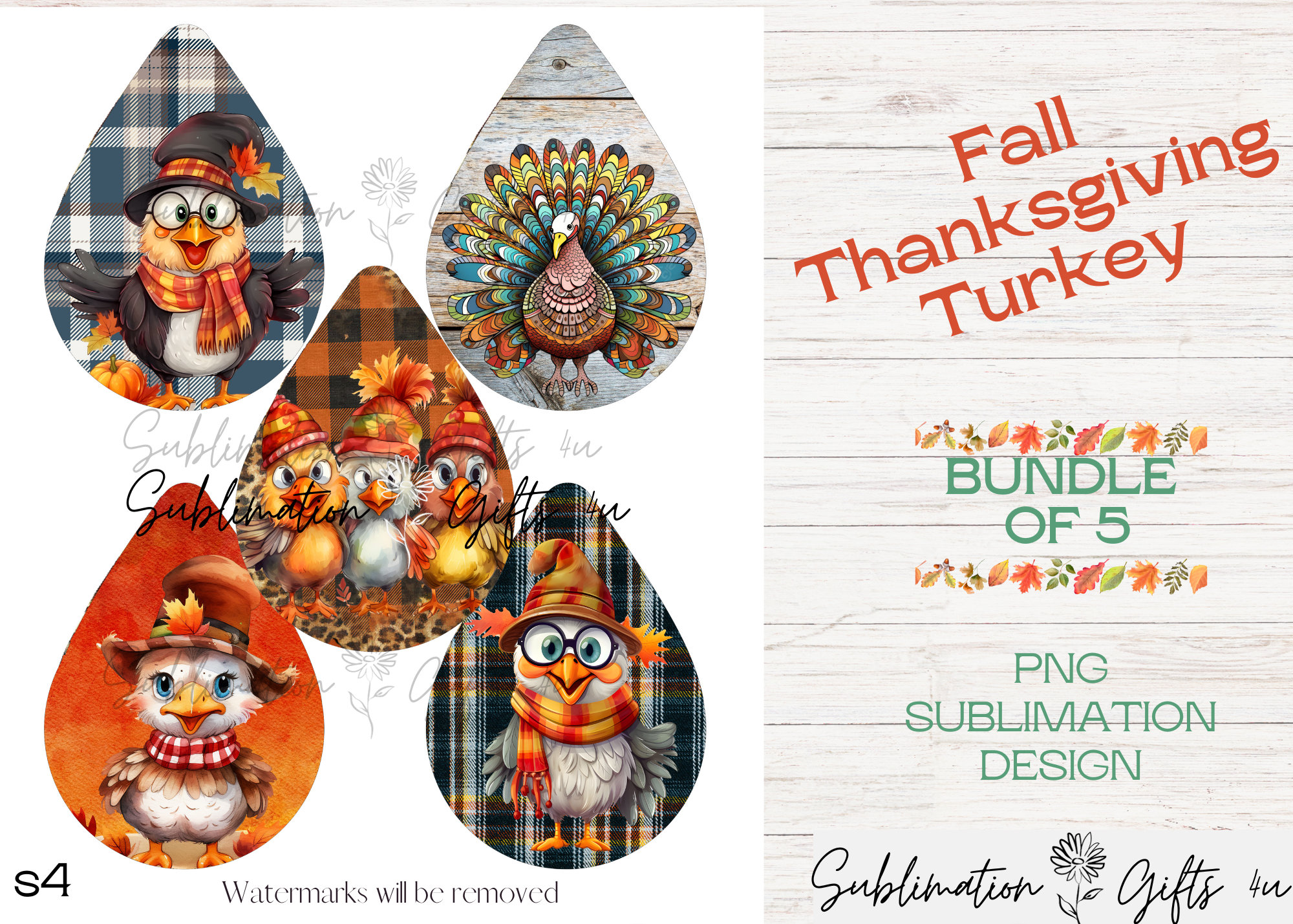 Fall Plaid Sublimation Earring Bundle | Thanksgiving Turkey Template ...